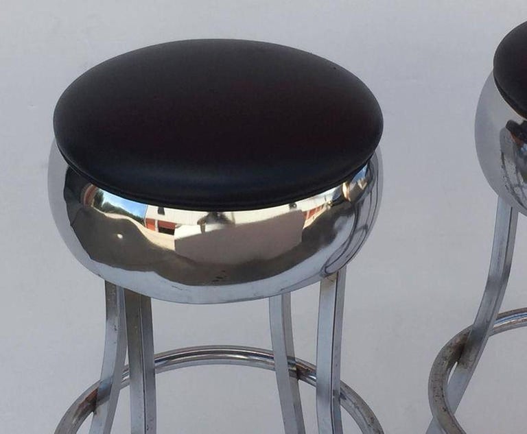 Two American Chrome Bar Stools 'Priced Individually' For Sale at 1stDibs
