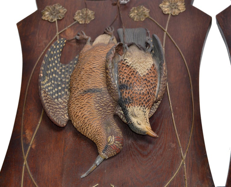 Two Antique Black Forest Terracotta Pheasant Birds Wall Plaque Fine Art ...