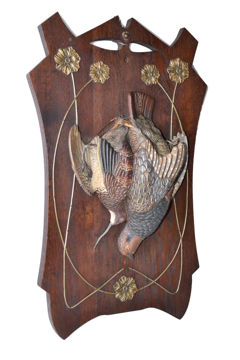 Two Antique Black Forest Terracotta Pheasant Birds Wall Plaque Fine Art ...