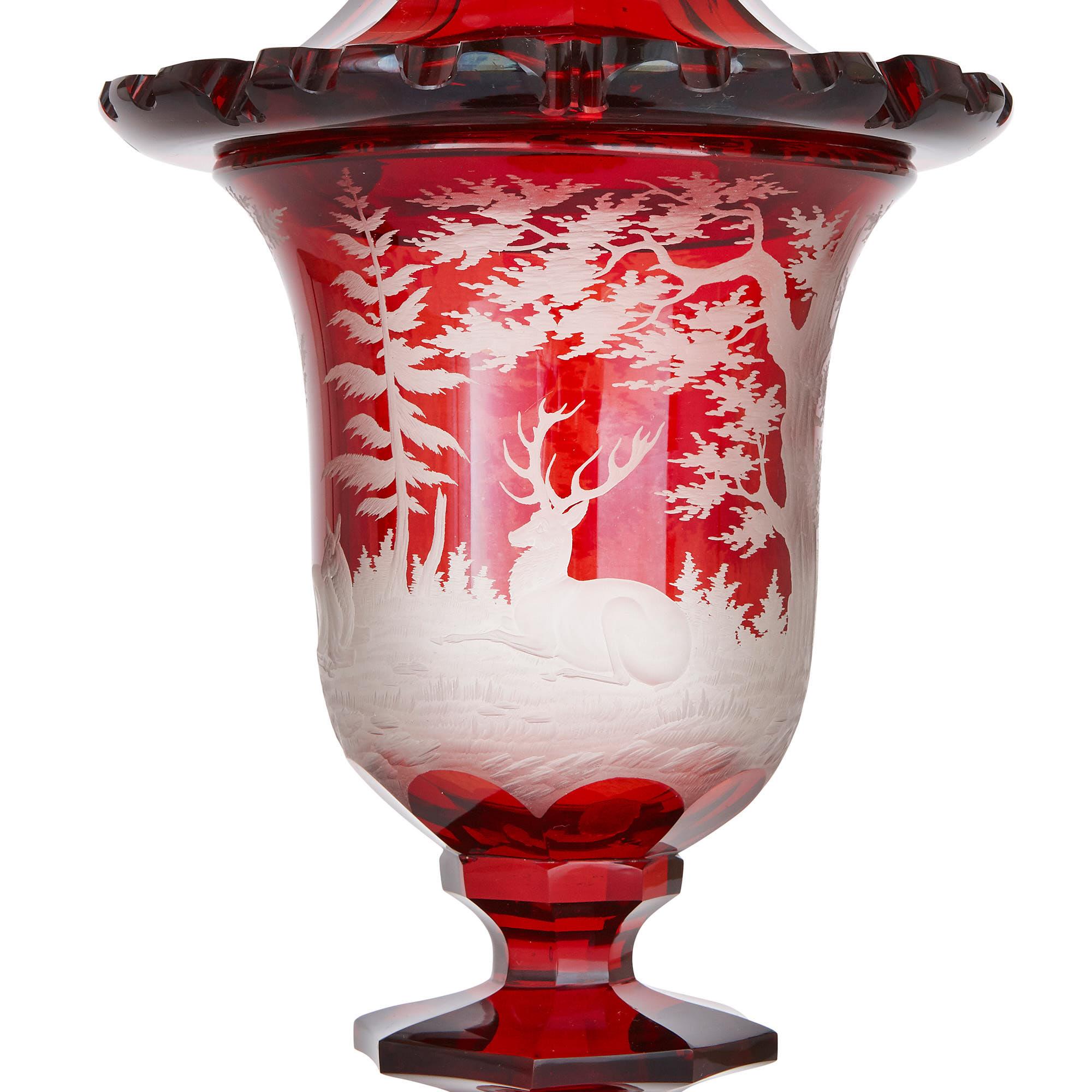 Two Antique Bohemian Engraved Ruby Glass Pokals For Sale at 1stDibs ...