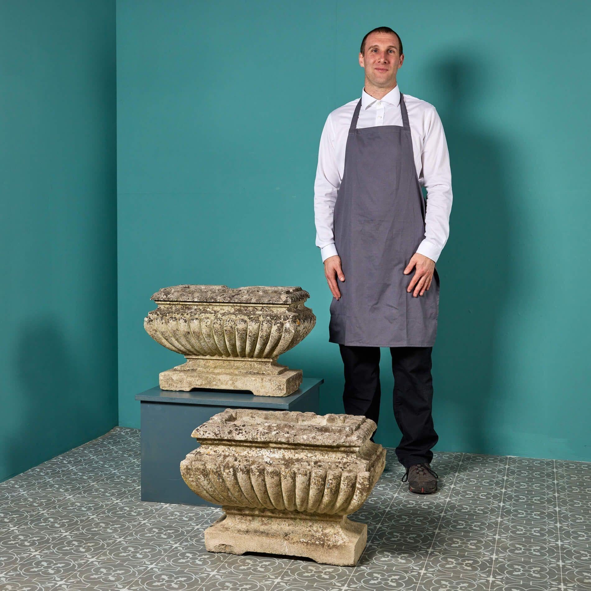 Two Antique Gadrooned Limestone Garden Planters For Sale at 1stDibs ...