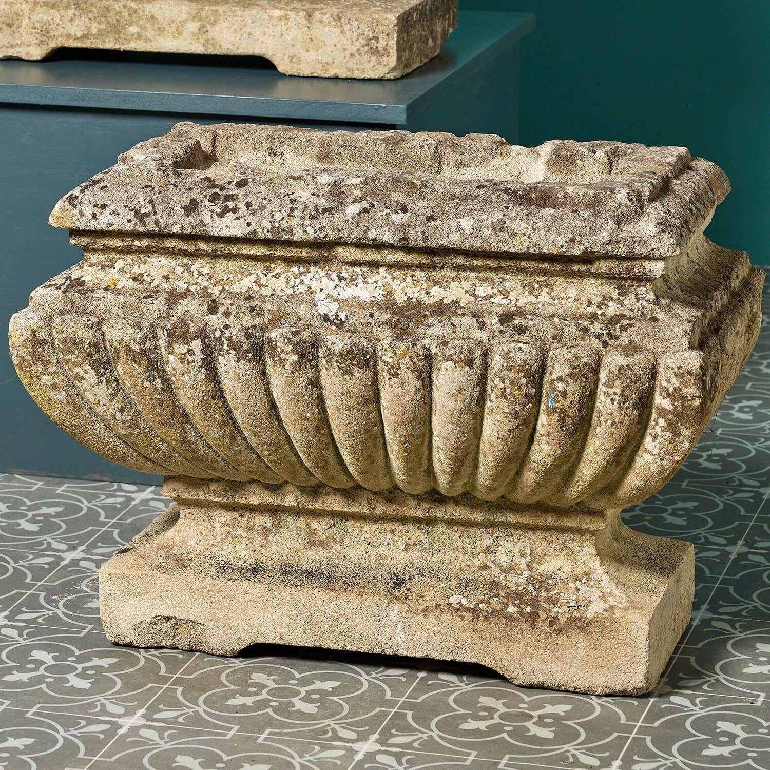 Two Antique Gadrooned Limestone Garden Planters For Sale at 1stDibs ...