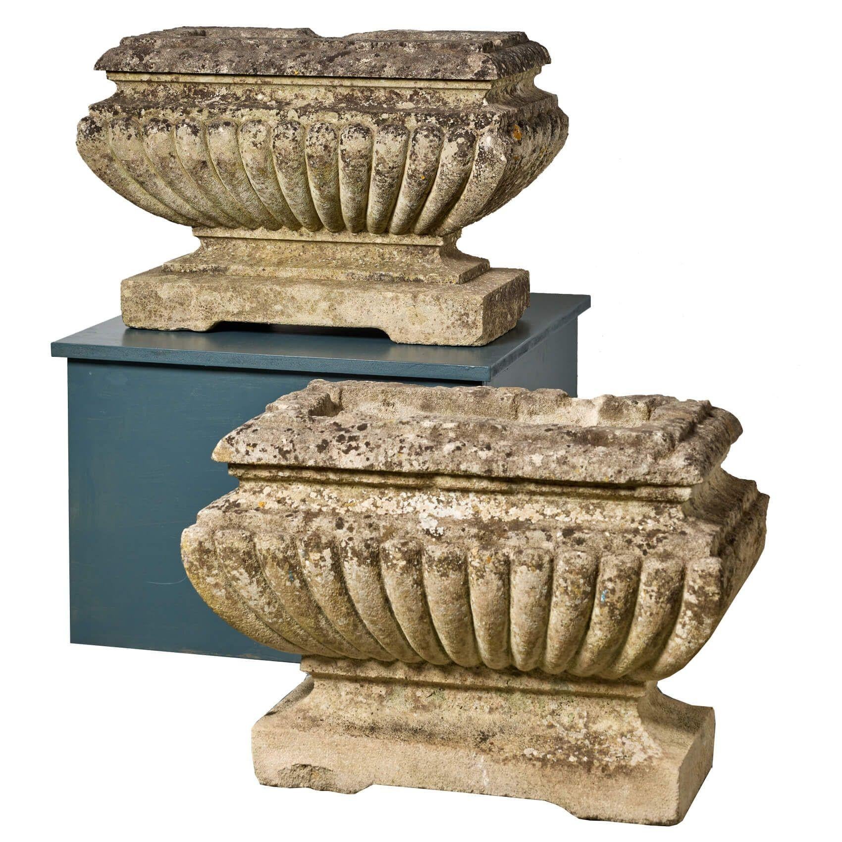 Two Antique Gadrooned Limestone Garden Planters For Sale at 1stDibs ...