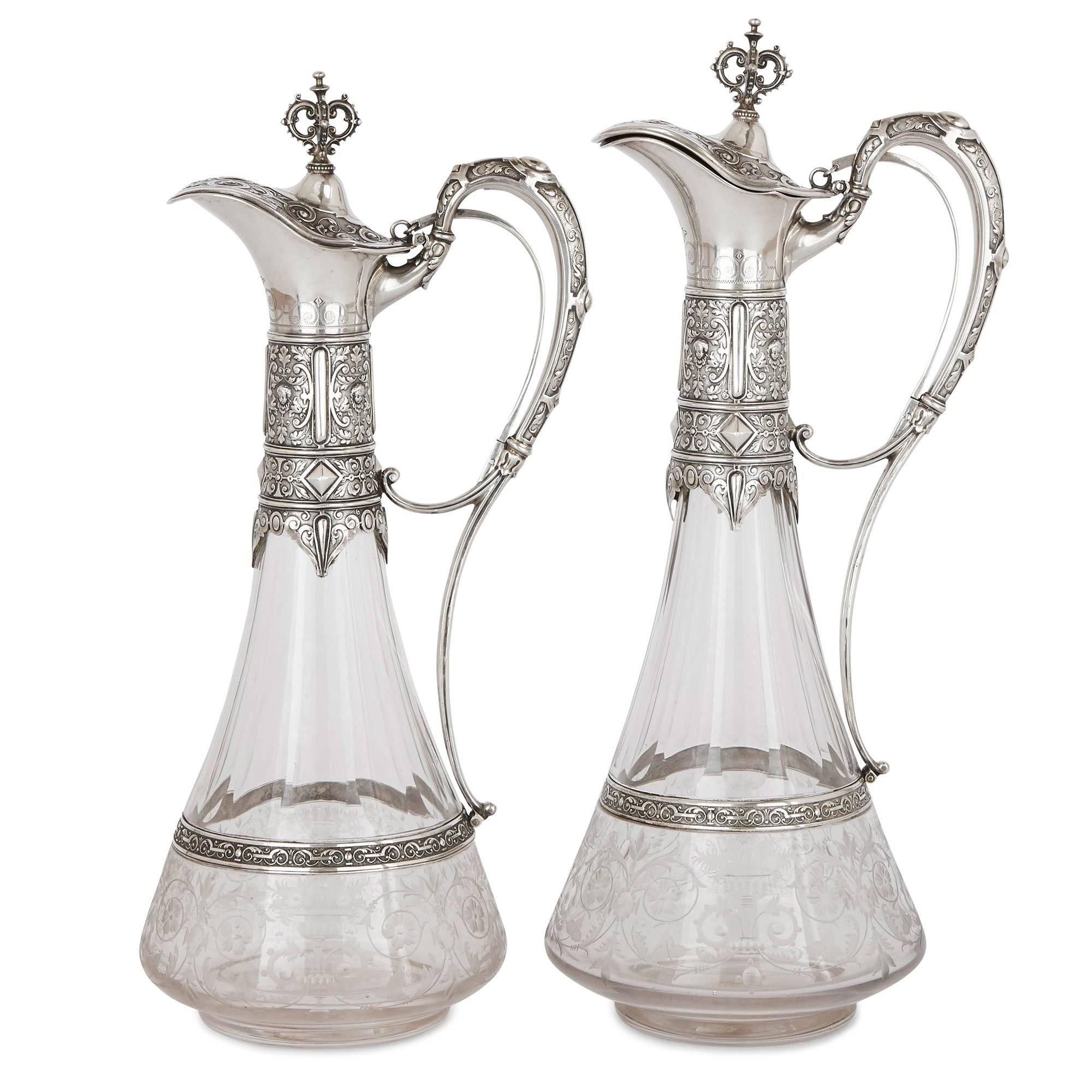 German Cut-Glass and Silver Mounted Claret Jug Antique, circa 1910 at ...