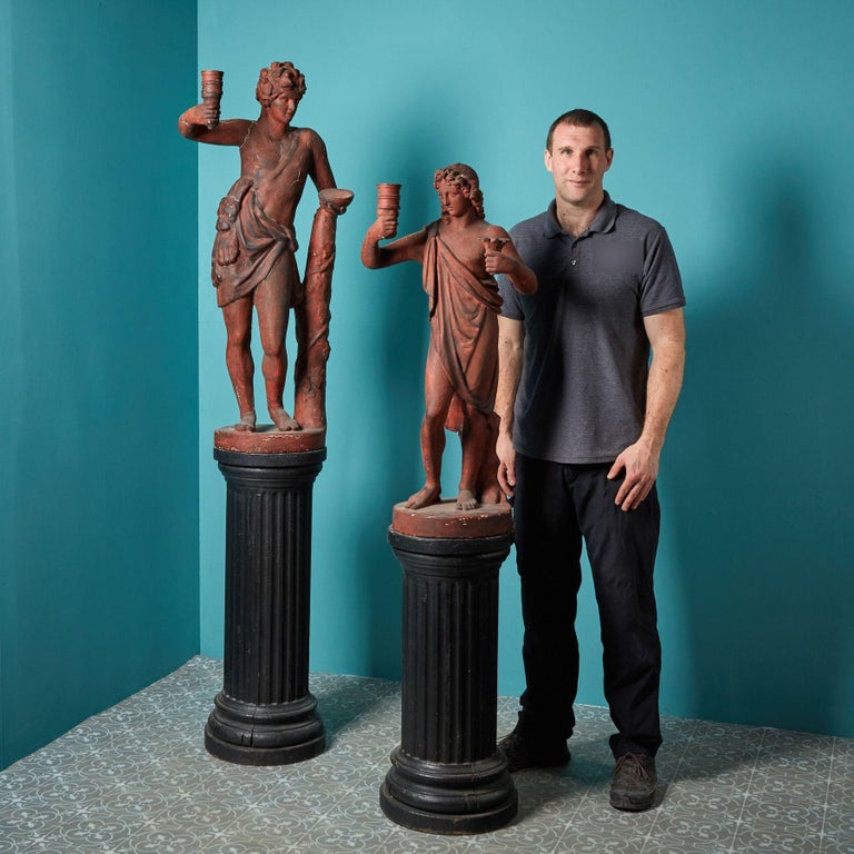 Two Antique Greek Figures on Pedestals For Sale at 1stDibs