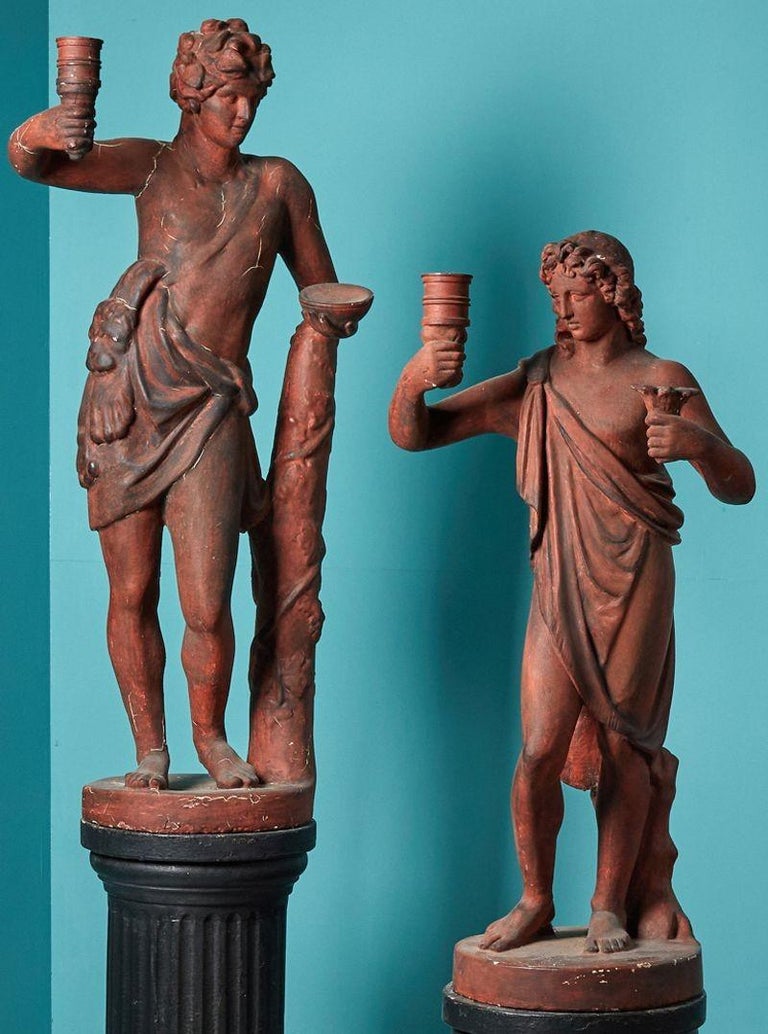 Two Antique Greek Figures on Pedestals For Sale at 1stDibs