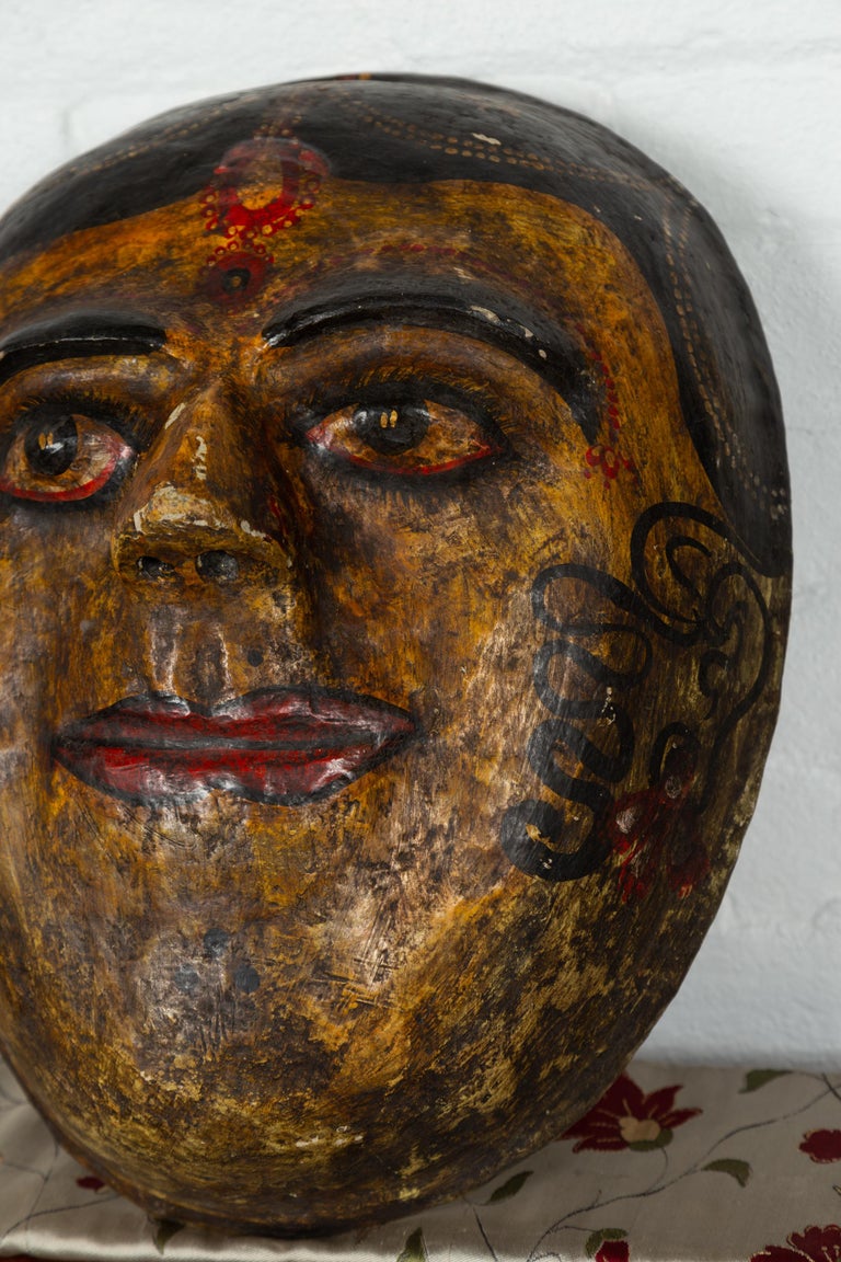 Two Antique Indian Papier-Mâché Hand Painted Face Masks Depicting ...