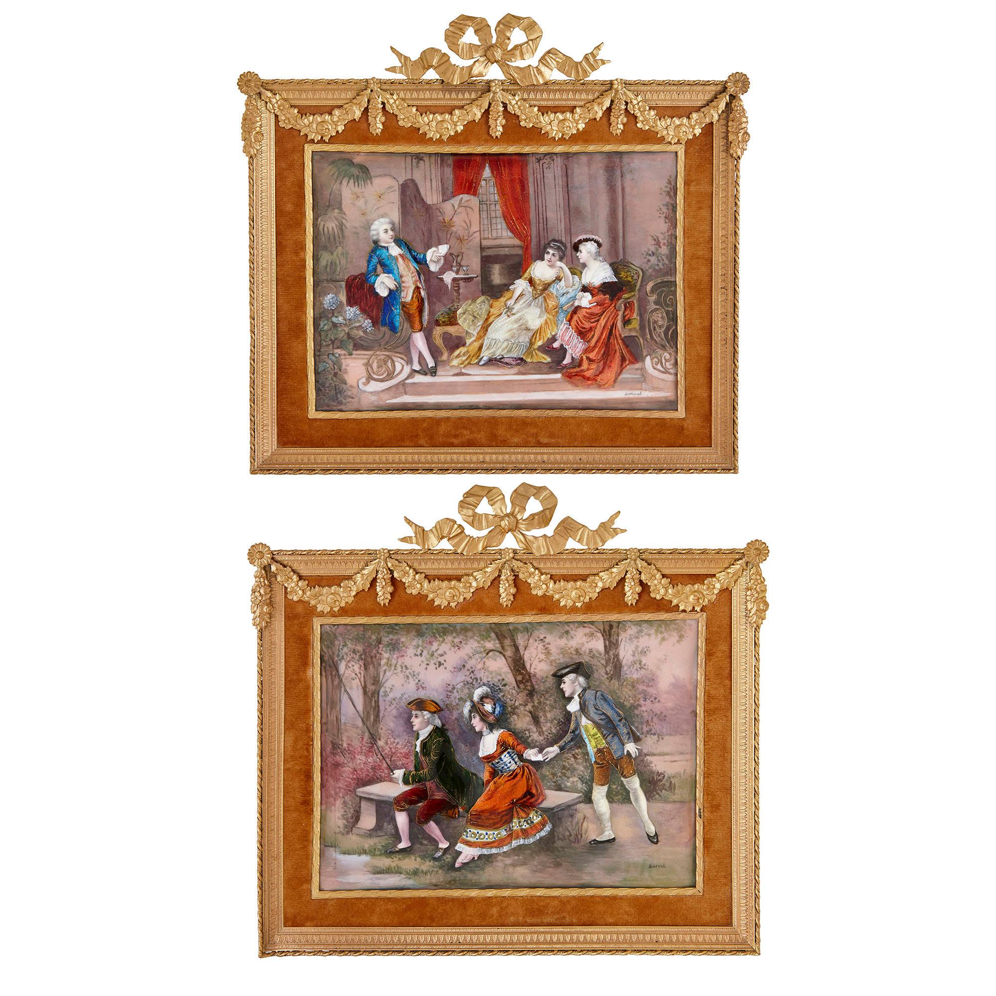 Two antique Limoges enamel paintings in gilt metal frames For Sale at ...