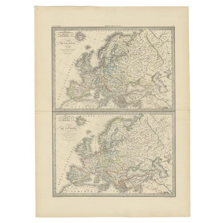 Two Antique Maps of Europe '1789 and in 1813' on One Sheet, Published ...