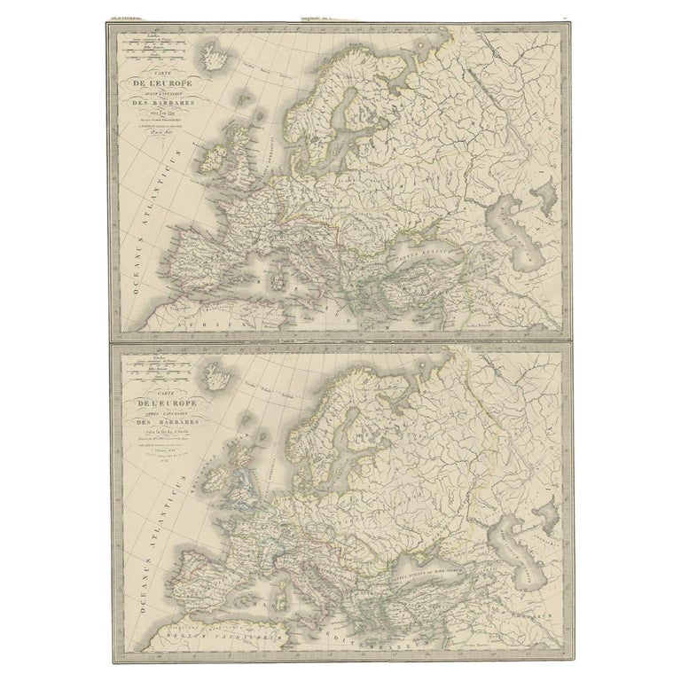 Two Antique Maps of Europe on One Sheet in Different Time Periods, 1842 ...