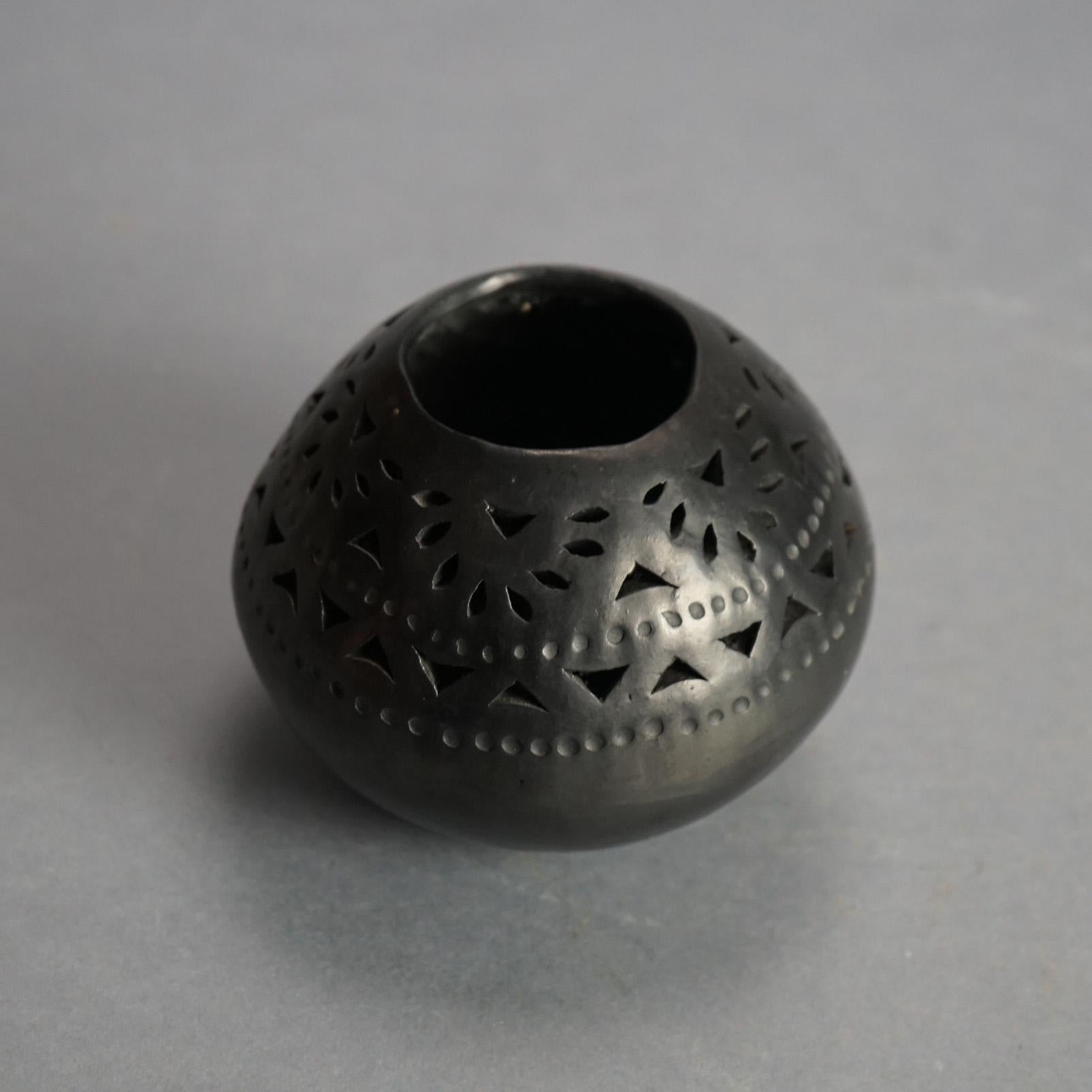 Two Antique Mexican Folk Art Black Reticulated and Incised Pottery ...