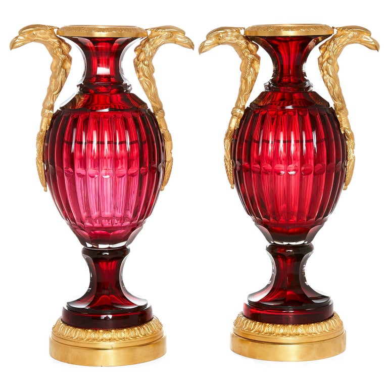 Two Neoclassical Style Russian Cut Glass and Ormolu Vases For Sale at ...