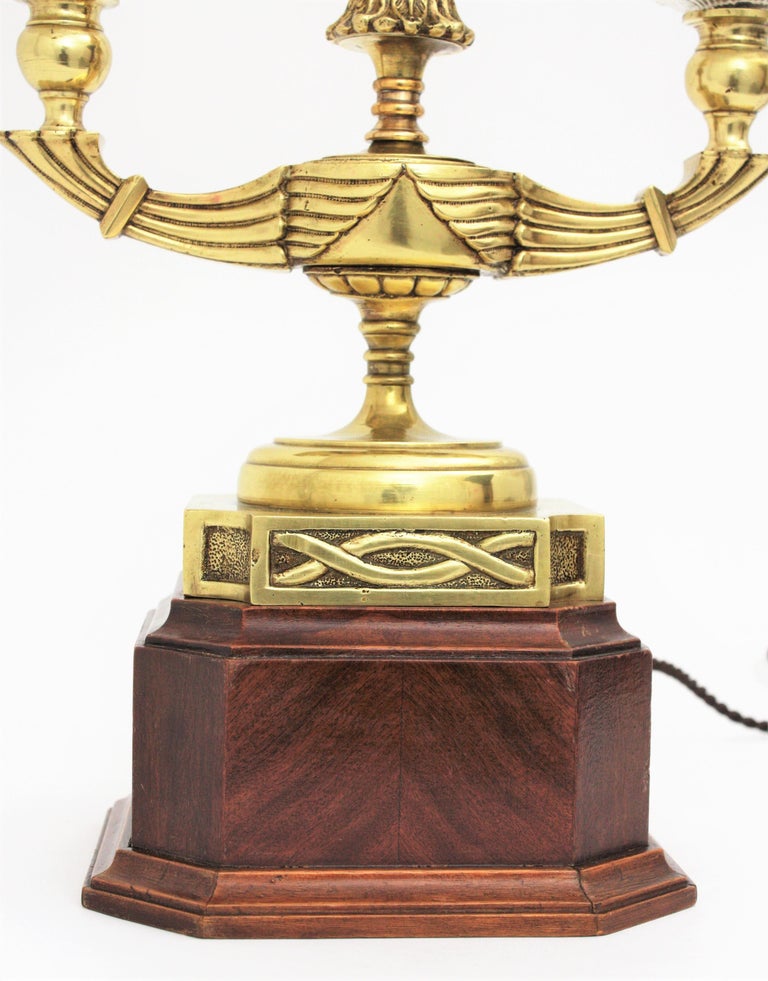 Two-Arm Brass Table Lamp with Lace Shades For Sale at 1stDibs