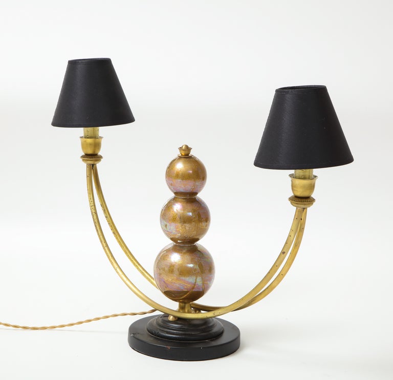 Two Arm Brass Table Lamp with Murano Glass Ball Stem For Sale at 1stDibs