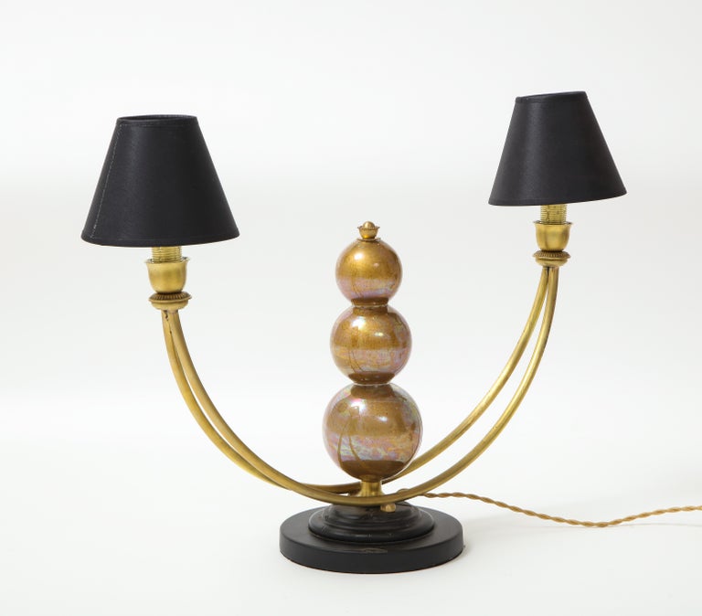 Two Arm Brass Table Lamp with Murano Glass Ball Stem For Sale at 1stDibs