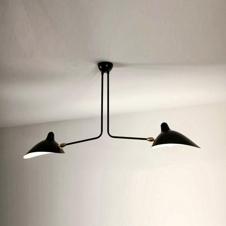 Two-Arm Ceiling Lamp by Serge Mouille in Black For Sale at 1stdibs