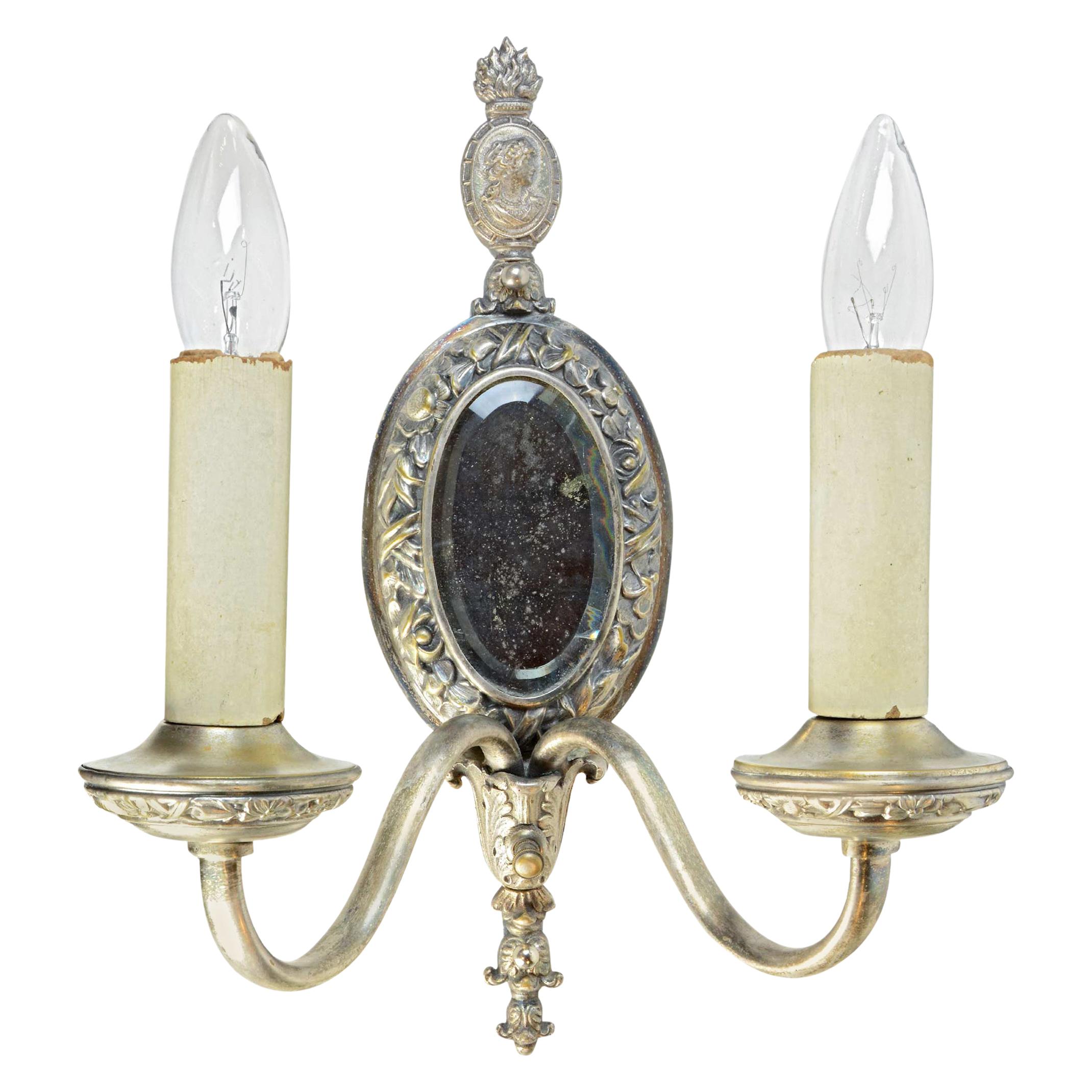 Two-Arm Silver Plated Sconce with Crystals For Sale at 1stDibs
