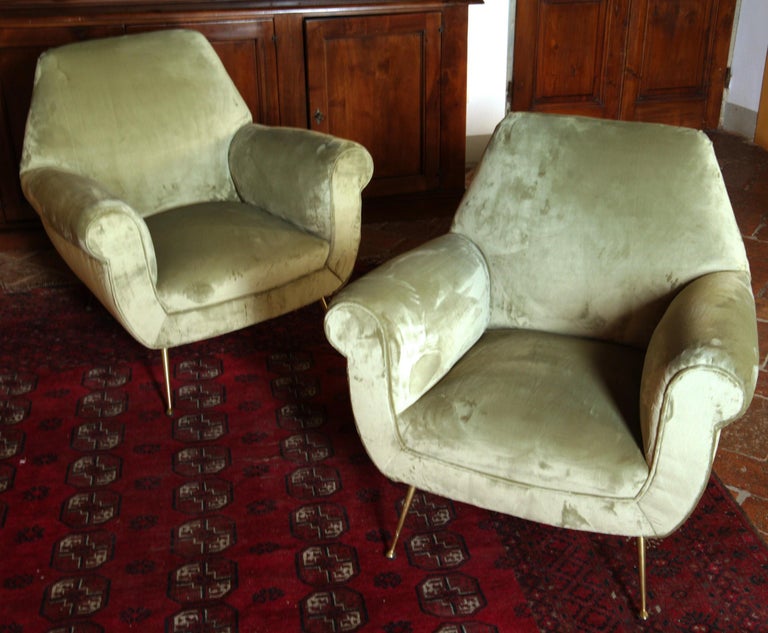 Two Armchairs Gigi Radice for Minotti Fully Restored High Pile Cotton ...