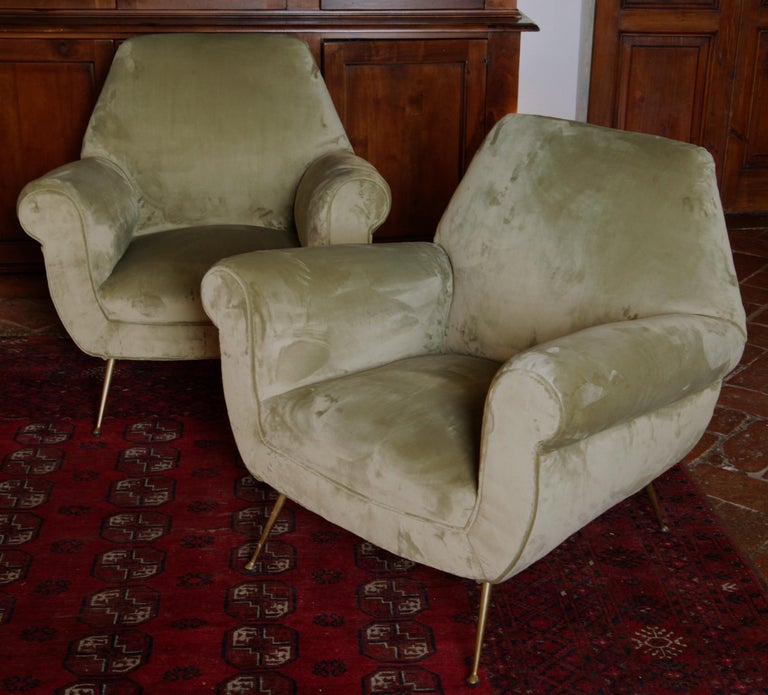 Two Armchairs Gigi Radice for Minotti Fully Restored High Pile Cotton ...