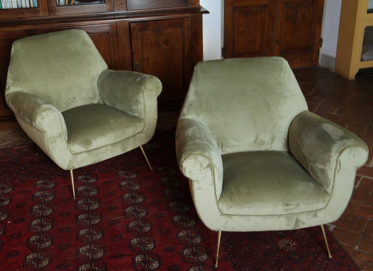 Two Armchairs Gigi Radice for Minotti Fully Restored High Pile Cotton ...