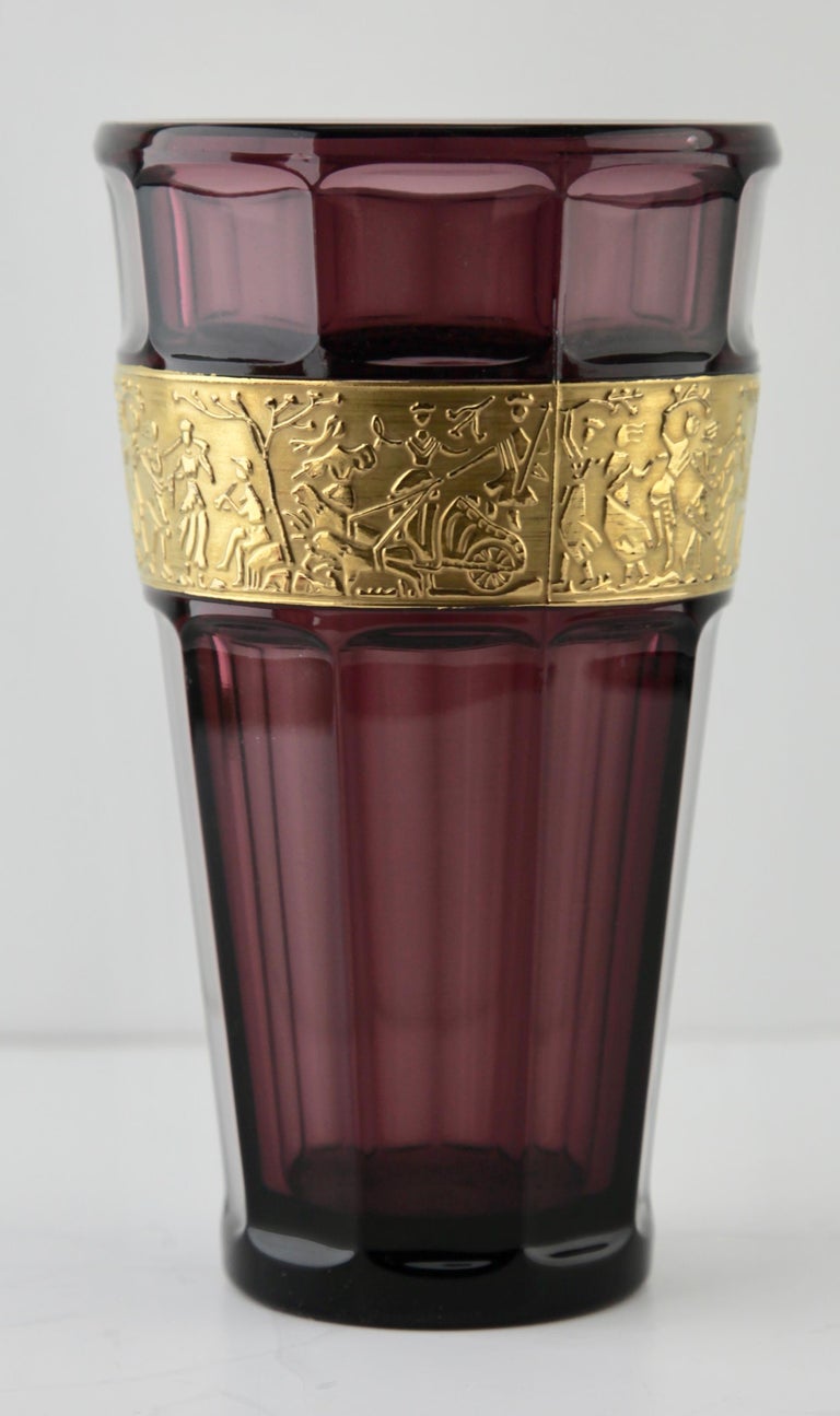 Two Art Deco Amethyst Vases by Walther 'Germany' with Classical Frieze ...