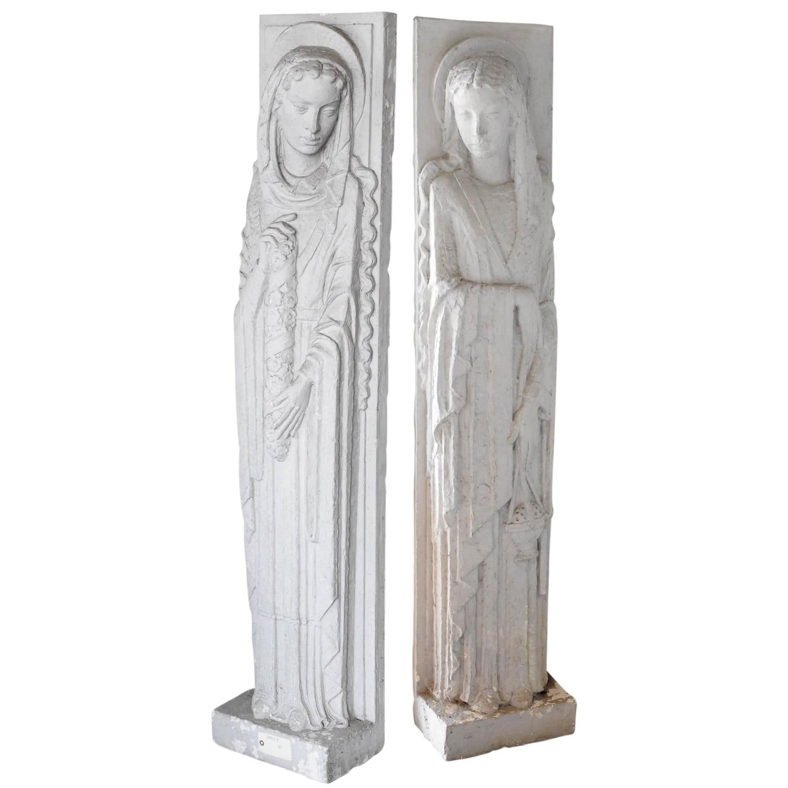 Painted Plaster Art Deco Figure of a Lady Walking Her Two Greyhounds ...