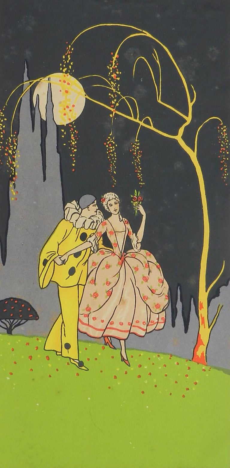 Two Art Deco Prints of Pierrot and Colombine French, circa 1930 For ...