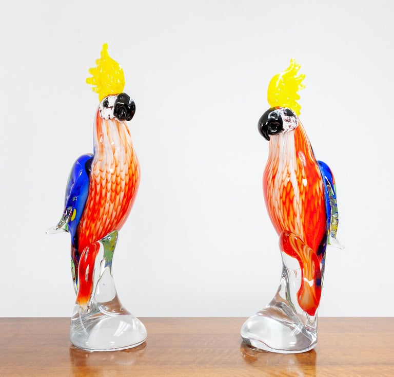 Two Art Glass Murano Parrots at 1stDibs