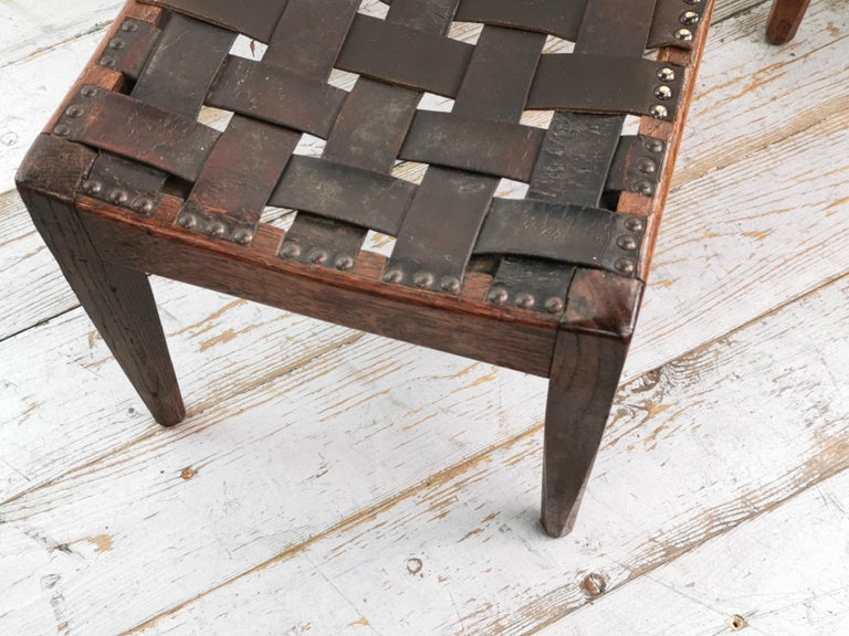 Two Arts and Crafts Arthur Simpson of Kendal Oak and Leather Stools For ...