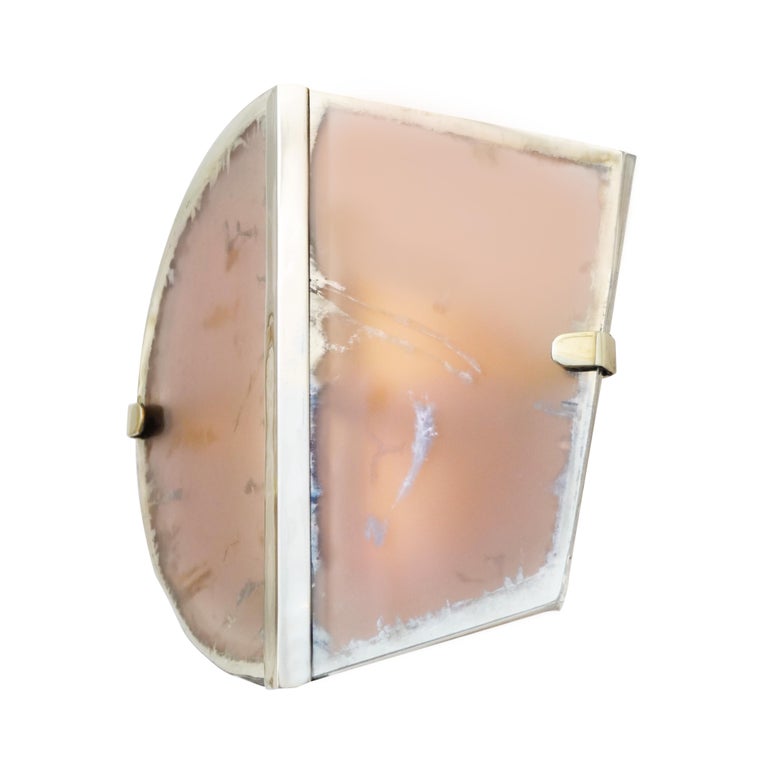 “Two Be” Contemporary Wall Sconce, Art Silvered Rose Glass, Cast Melted ...