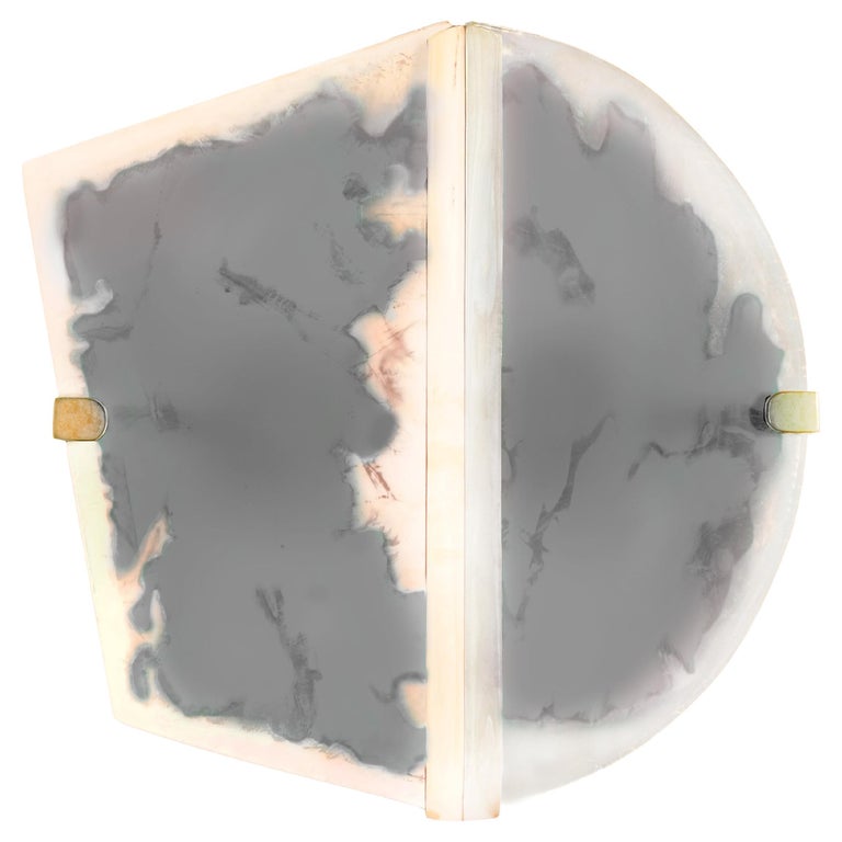 “Two Be” Contemporary Wall Sconce, Fumé Art Silvered Glass, Cast Melted ...