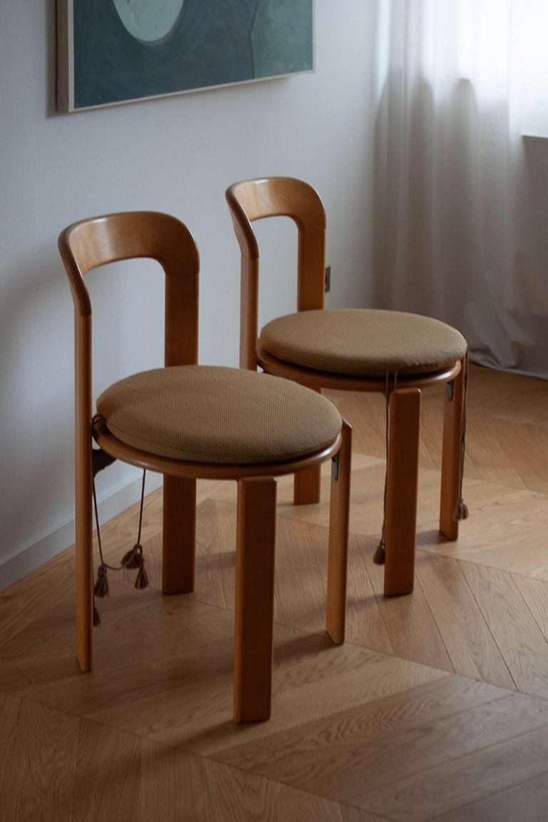 Two Bruno Rey Chairs in Beech Wood circa 1970 by Dietiker with Original ...
