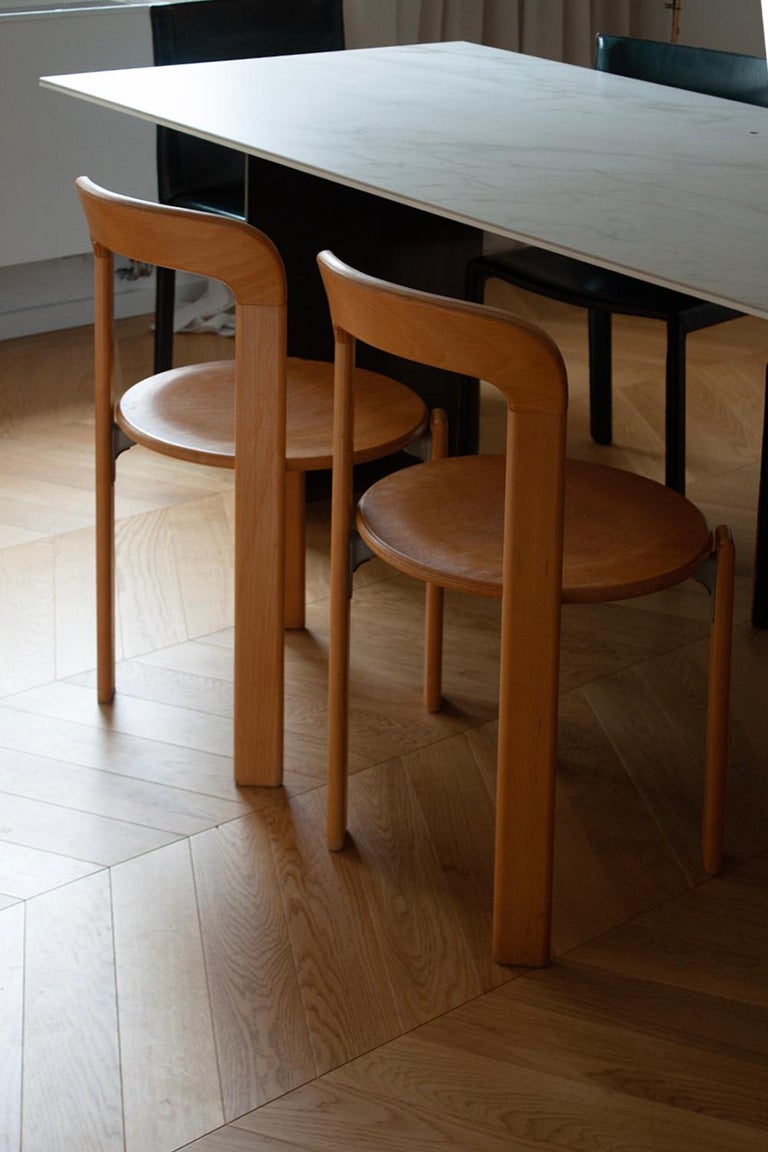 Two Bruno Rey Chairs in Beech Wood circa 1970 by Dietiker with Original ...
