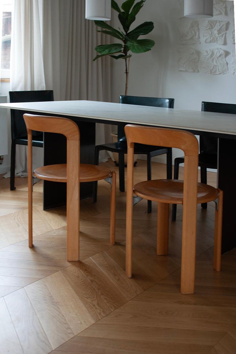 Two Bruno Rey Chairs in Beech Wood circa 1970 by Dietiker with Original ...