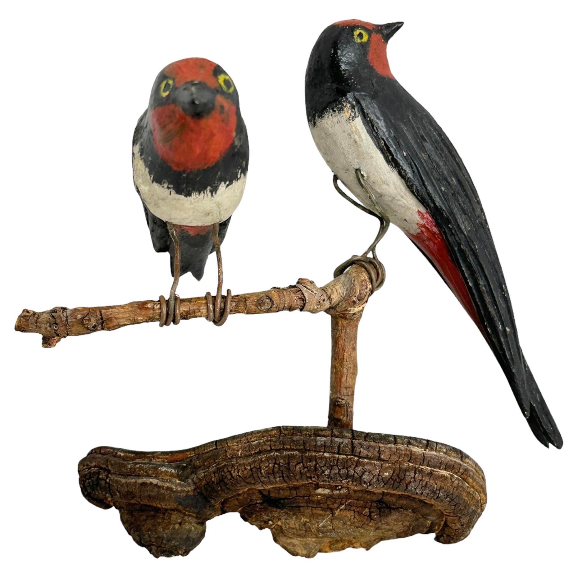 Two Bird Scene Vichtauer Carved Wood Bird Black Forest Folk Art ...