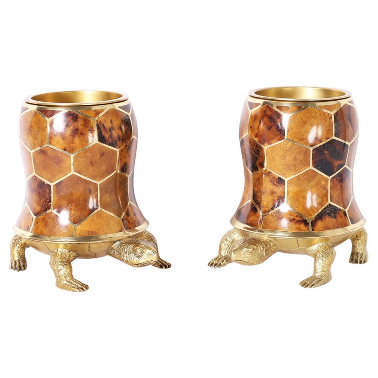 Two Bronze and Tortoise Shell Wine Coolers by Maitland-Smith, Priced ...