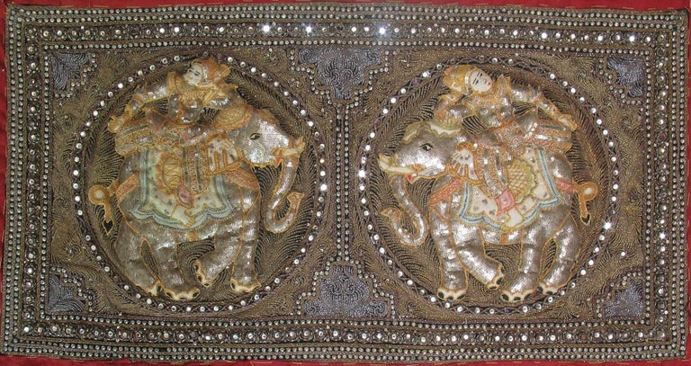 Two Burmese Embroidered Kalaga Tapestries, Mid-20th Century at 1stDibs