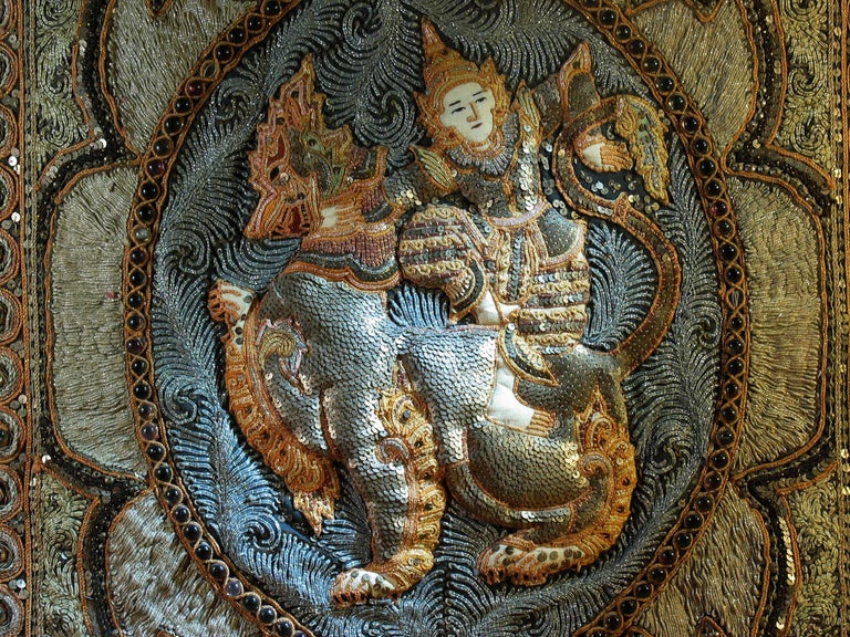 Two Burmese Embroidered Kalaga Tapestries, Mid-20th Century at 1stDibs