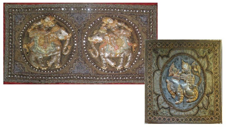 Two Burmese Embroidered Kalaga Tapestries, Mid-20th Century at 1stDibs
