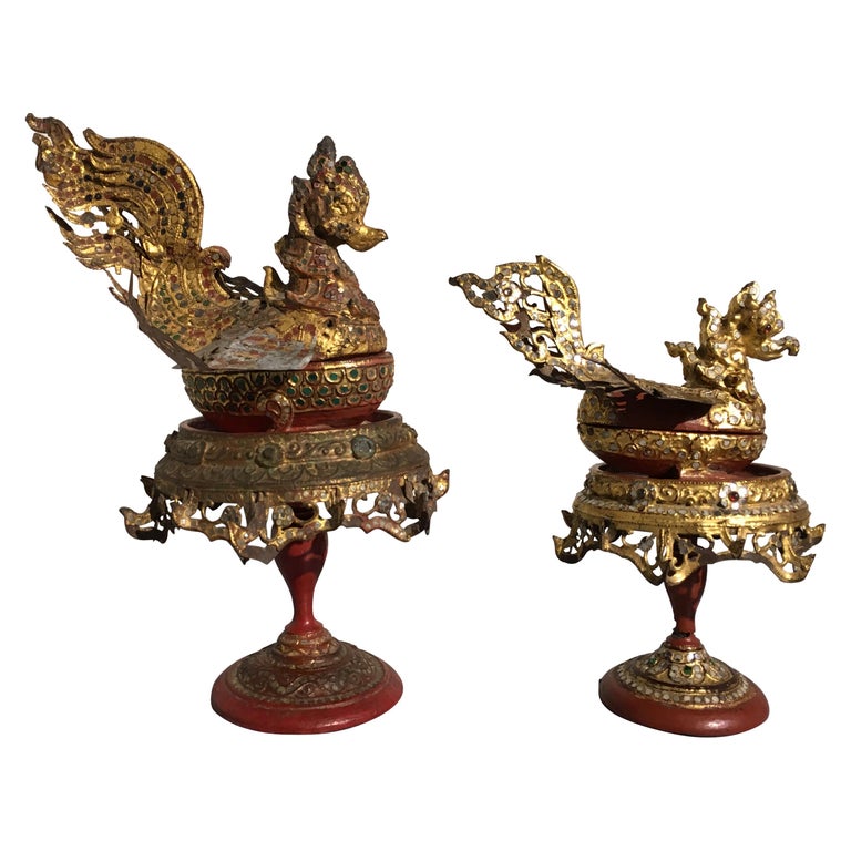 Two Burmese Hintha Bird Form Offering Boxes, Mandalay Period, Late 19th ...