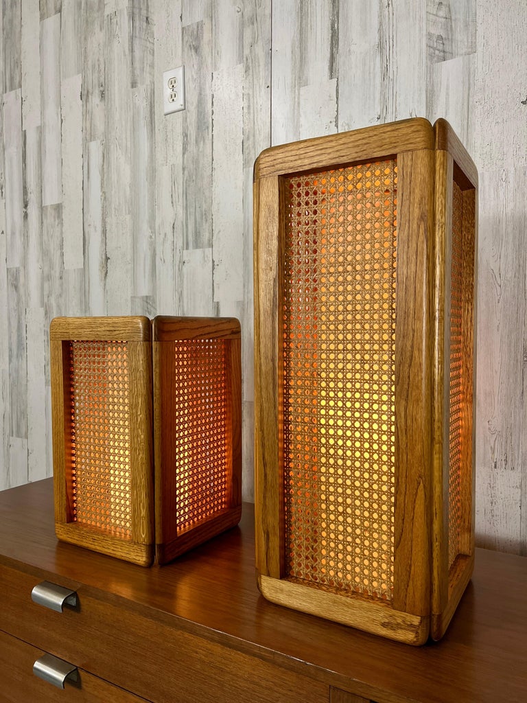 Two Cane and Oak Lamps by Modeline For Sale at 1stDibs