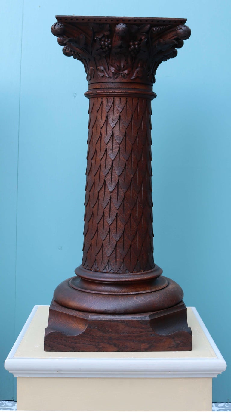 Two Carved Oak Column Pedestals For Sale at 1stDibs