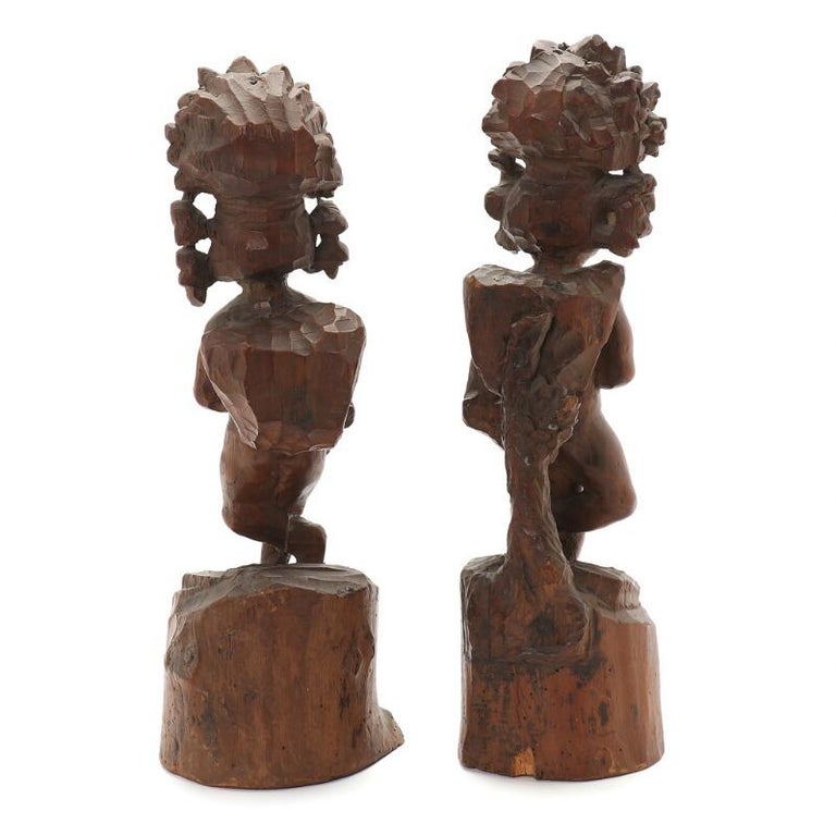 Two Carved Wood 18th Century Baroque Cupids, with Crown of Foliage For ...