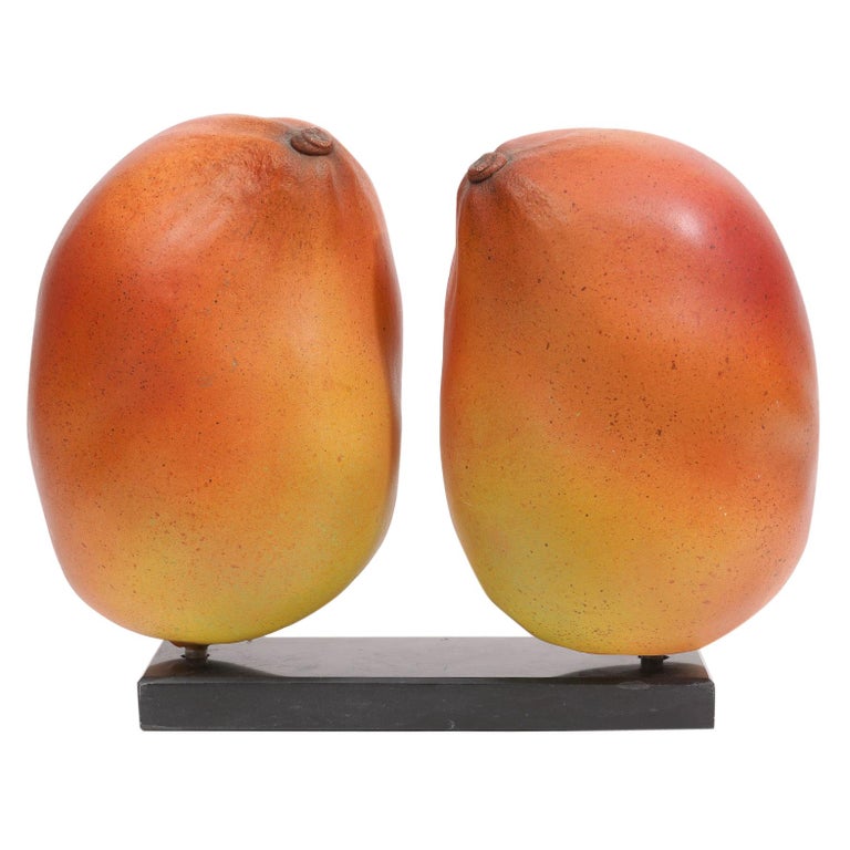 Two Ceramic Mango Sculptures on a Marble Base by Milwaukee Artist Marc ...