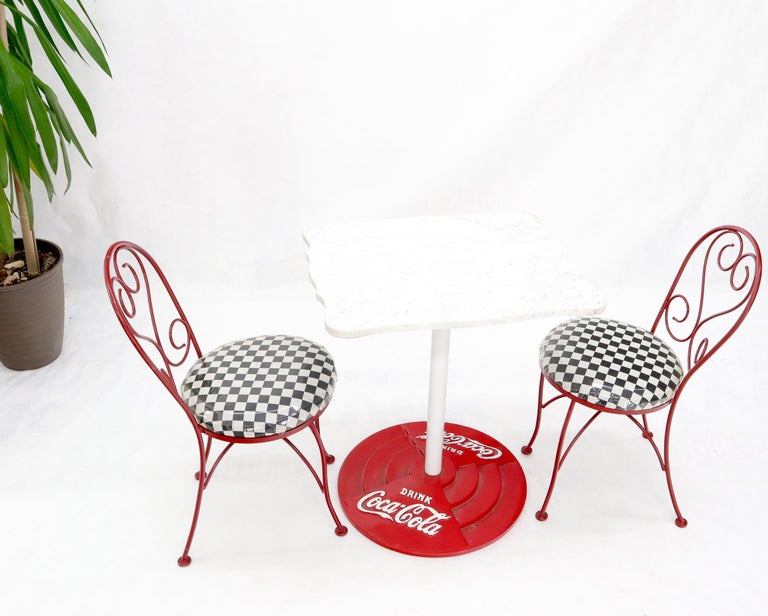 Two Chairs Cast Iron Marble-Top Table Coca-Cola Dinette Ice Cream Set ...