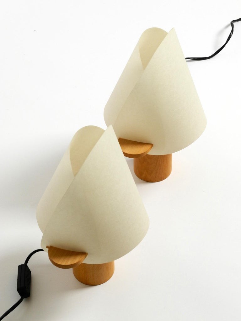 Two Charming Minimalistic Oak Table Lamps with Lunopal Shades by Domus ...