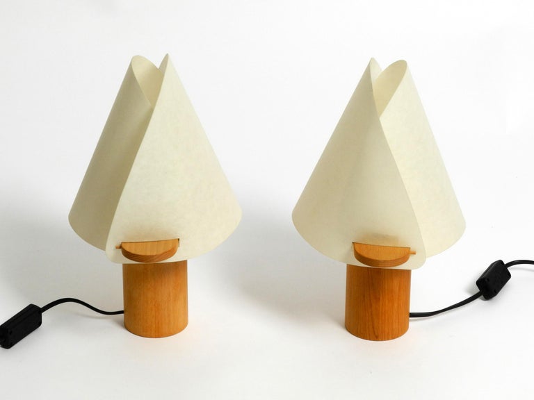 Two Charming Minimalistic Oak Table Lamps with Lunopal Shades by Domus ...