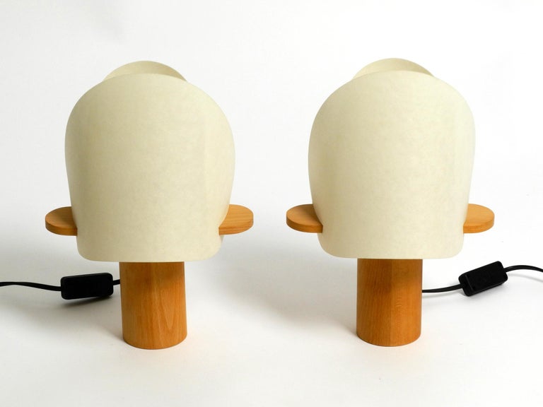 Two Charming Minimalistic Oak Table Lamps with Lunopal Shades by Domus ...