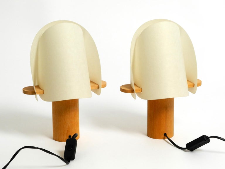 Two Charming Minimalistic Oak Table Lamps with Lunopal Shades by Domus ...