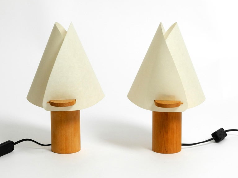 Two Charming Minimalistic Oak Table Lamps with Lunopal Shades by Domus ...